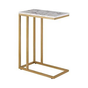 rosen garden c-shape side end table, faux marble tray snack table with metal frame, laptop coffee holder, modern furniture (gold,1pcs)