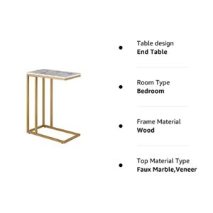 ROSEN GARDEN C-Shape Side End Table, Faux Marble Tray Snack Table with Metal Frame, Laptop Coffee Holder, Modern Furniture (Gold,1pcs)