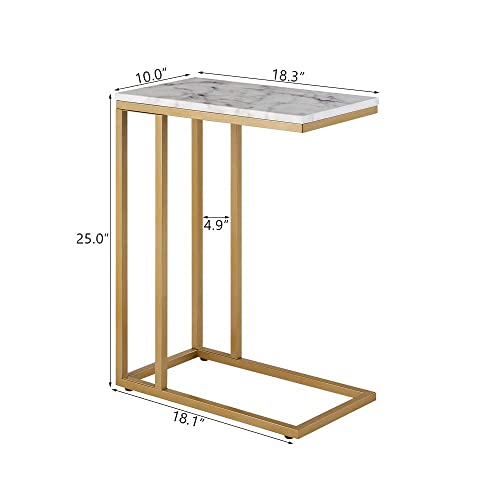 ROSEN GARDEN C-Shape Side End Table, Faux Marble Tray Snack Table with Metal Frame, Laptop Coffee Holder, Modern Furniture (Gold,1pcs)