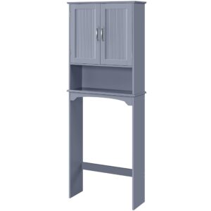 yaheetech over the toilet bathroom cabinet with 2 doors & adjustable shelf, free standing toilet rack space-saving, l24.5xw9xh66 inches, grey