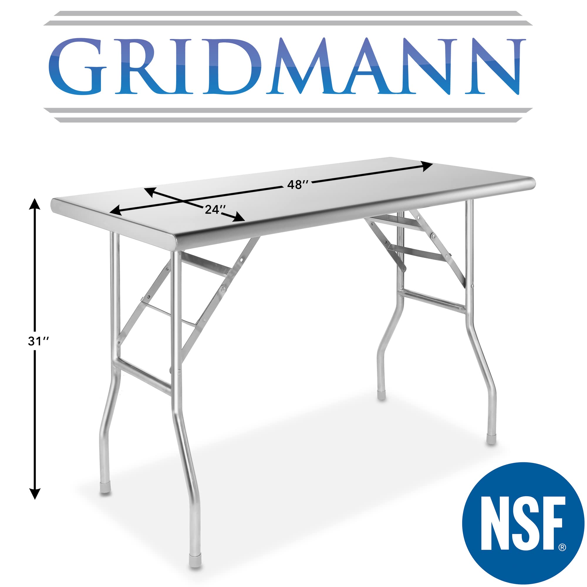 GRIDMANN Stainless Steel Folding Table 48 x 24 Inch, NSF Kitchen Prep & Work Table