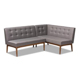 Baxton Studio Arvid Mid-Century Modern Gray Fabric Upholstered 2-Piece Wood Dining Corner Sofa Bench