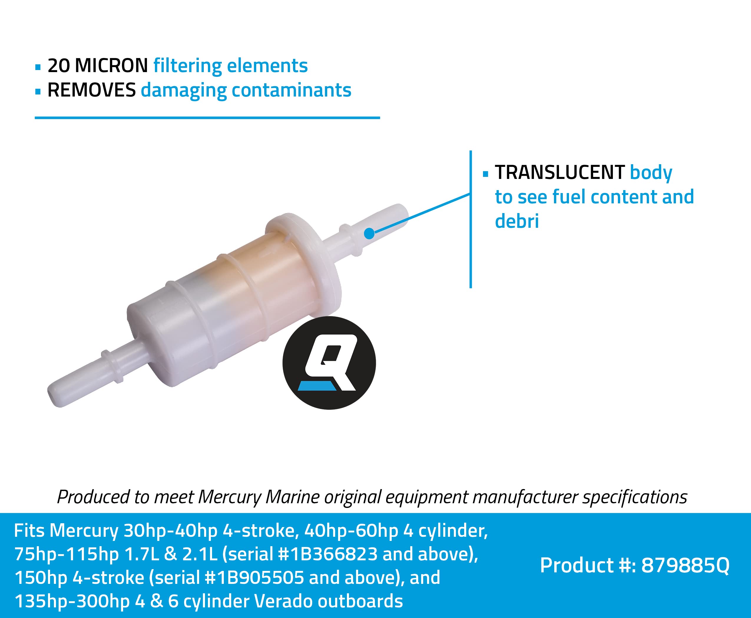 Quicksilver by Mercury Marine 879885Q Inline Fuel Filter for Mercury and Mariner Outboards