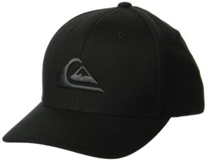 quiksilver men's mountain & wave stretch fit curve brim hat, black/black, small