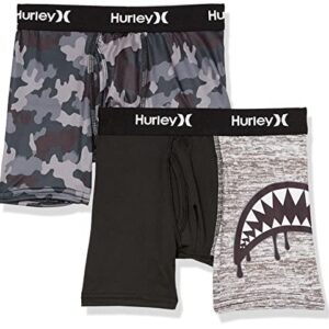 Hurley Boys' Classic Boxer Briefs (2-Pack), Dark Grey Heather Camo/Black, M