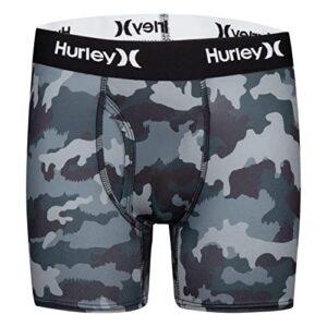 Hurley Boys' Classic Boxer Briefs (2-Pack), Dark Grey Heather Camo/Black, M