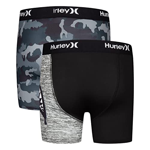 Hurley Boys' Classic Boxer Briefs (2-Pack), Dark Grey Heather Camo/Black, M