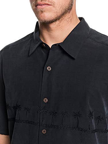 Quiksilver Waterman Men's Tahiti Palms 4 Button Up Floral Collared Shirt, Black, XL