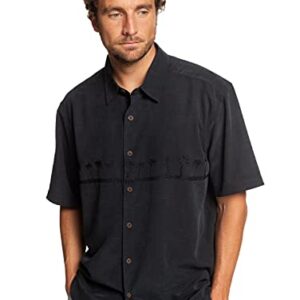 Quiksilver Waterman Men's Tahiti Palms 4 Button Up Floral Collared Shirt, Black, XL