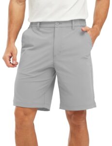 tbmpoy men's golf shorts 9'' elastic waist quick dry for flat front travel casual shorts with 5 pockets(light grey,34)