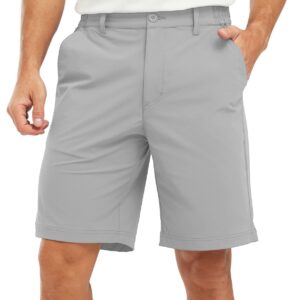 TBMPOY Men's Golf Shorts 9'' Elastic Waist Quick Dry for Flat Front Travel Casual Shorts with 5 Pockets(Light Grey,34)