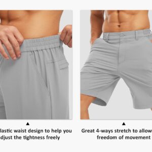 TBMPOY Men's Golf Shorts 9'' Elastic Waist Quick Dry for Flat Front Travel Casual Shorts with 5 Pockets(Light Grey,34)