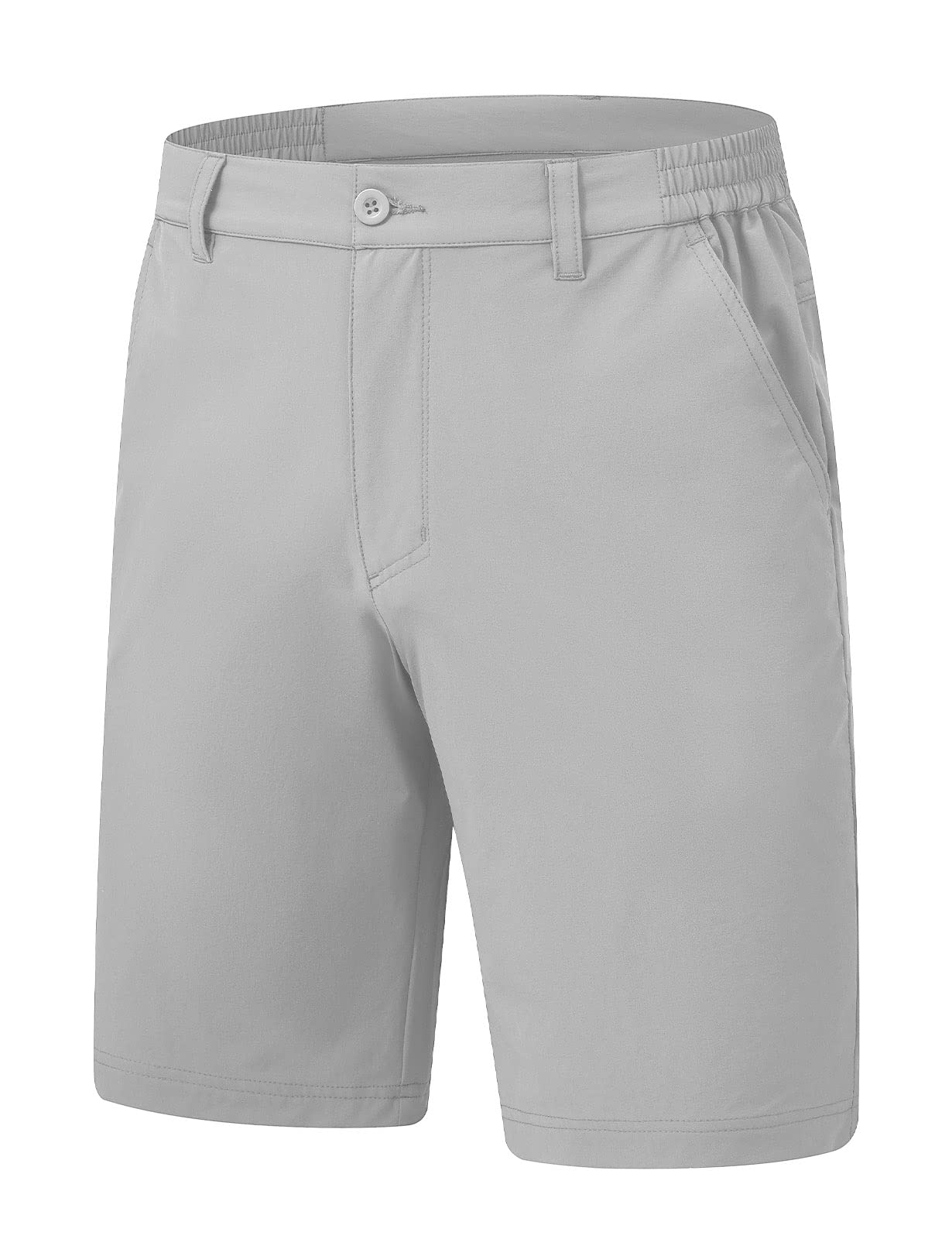 TBMPOY Men's Golf Shorts 9'' Elastic Waist Quick Dry for Flat Front Travel Casual Shorts with 5 Pockets(Light Grey,34)