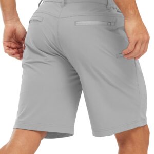 TBMPOY Men's Golf Shorts 9'' Elastic Waist Quick Dry for Flat Front Travel Casual Shorts with 5 Pockets(Light Grey,34)