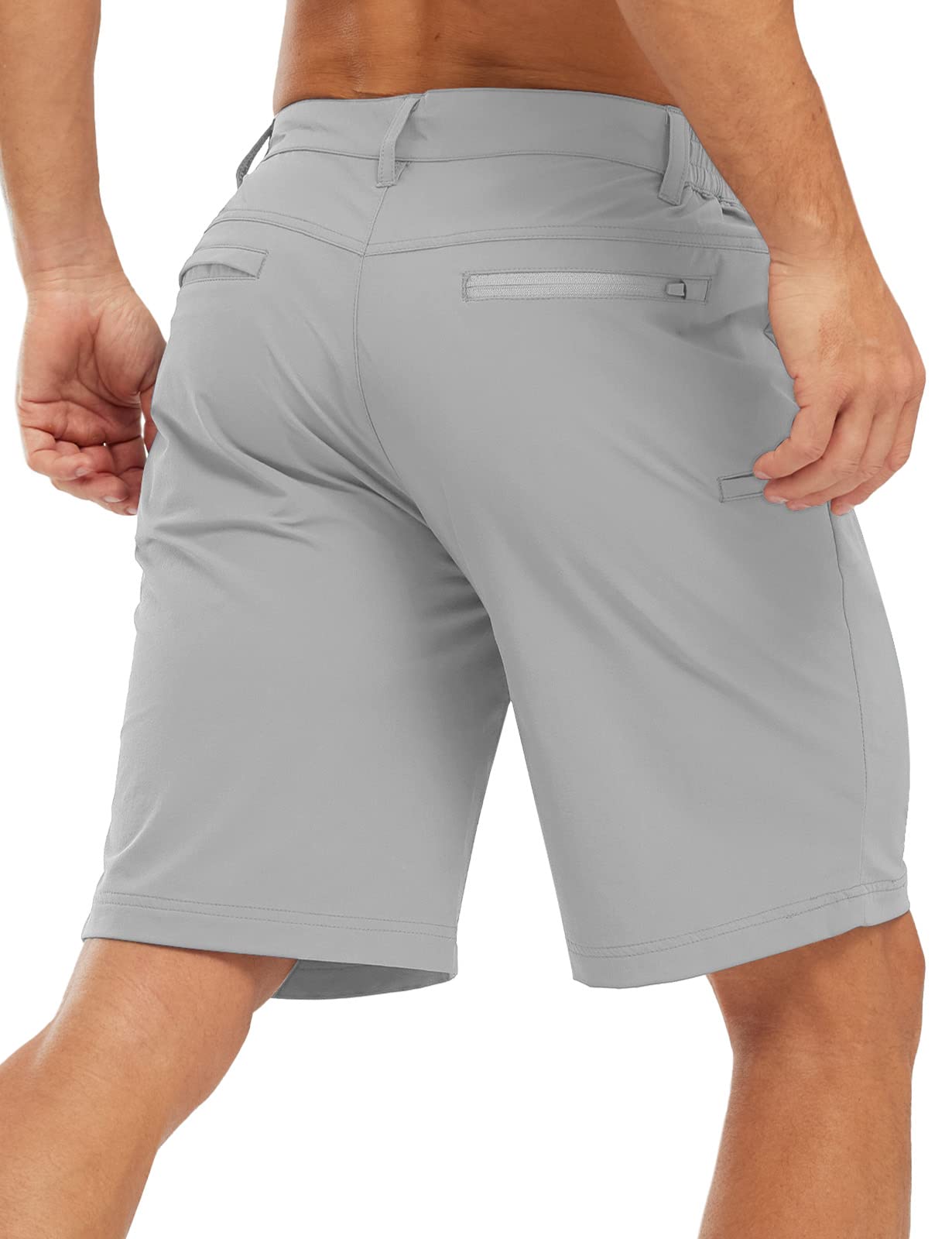 TBMPOY Men's Golf Shorts 9'' Elastic Waist Quick Dry for Flat Front Travel Casual Shorts with 5 Pockets(Light Grey,34)