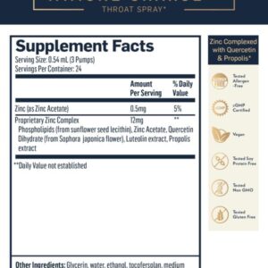 Quicksilver Scientific Immune Charge+ Zinc Throat Spray - Immune Support Liquid Zinc Supplement with Quercetin - 'Throat Coat' with Liposomal Absorption Technology (0.9 fl oz / 27ml)