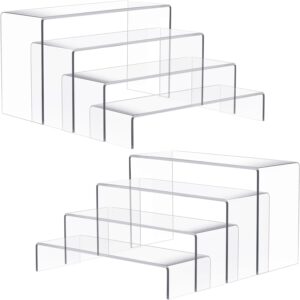 2 set large acrylic risers, 8 pcs rectangular clear acrylic display stand, display risers shelf for retail desktop shoe showcase jewelry funko pop figures