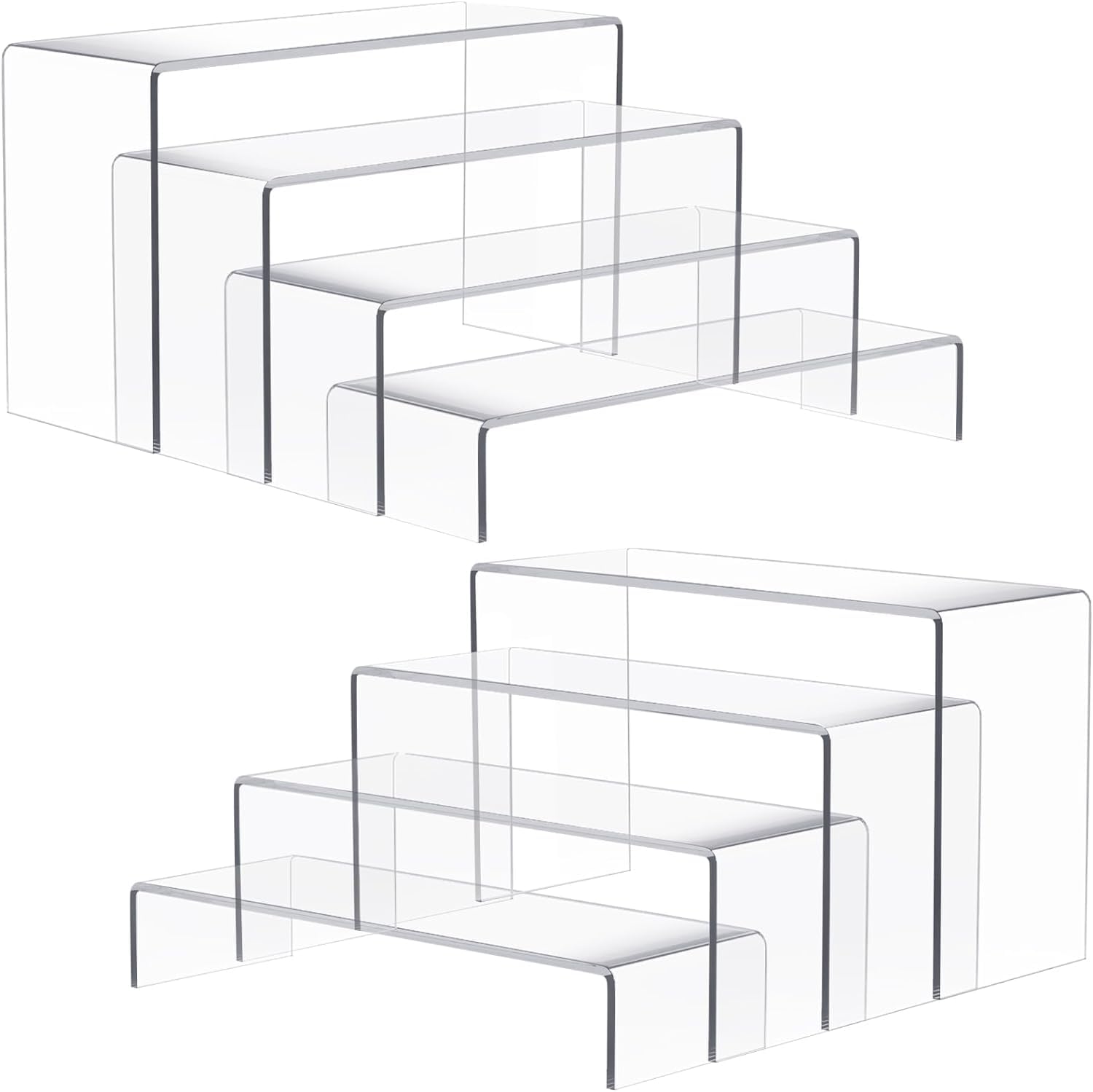 2 Set Large Acrylic Risers, 8 Pcs Rectangular Clear Acrylic Display Stand, Display Risers Shelf for Retail Desktop Shoe Showcase Jewelry Funko Pop Figures