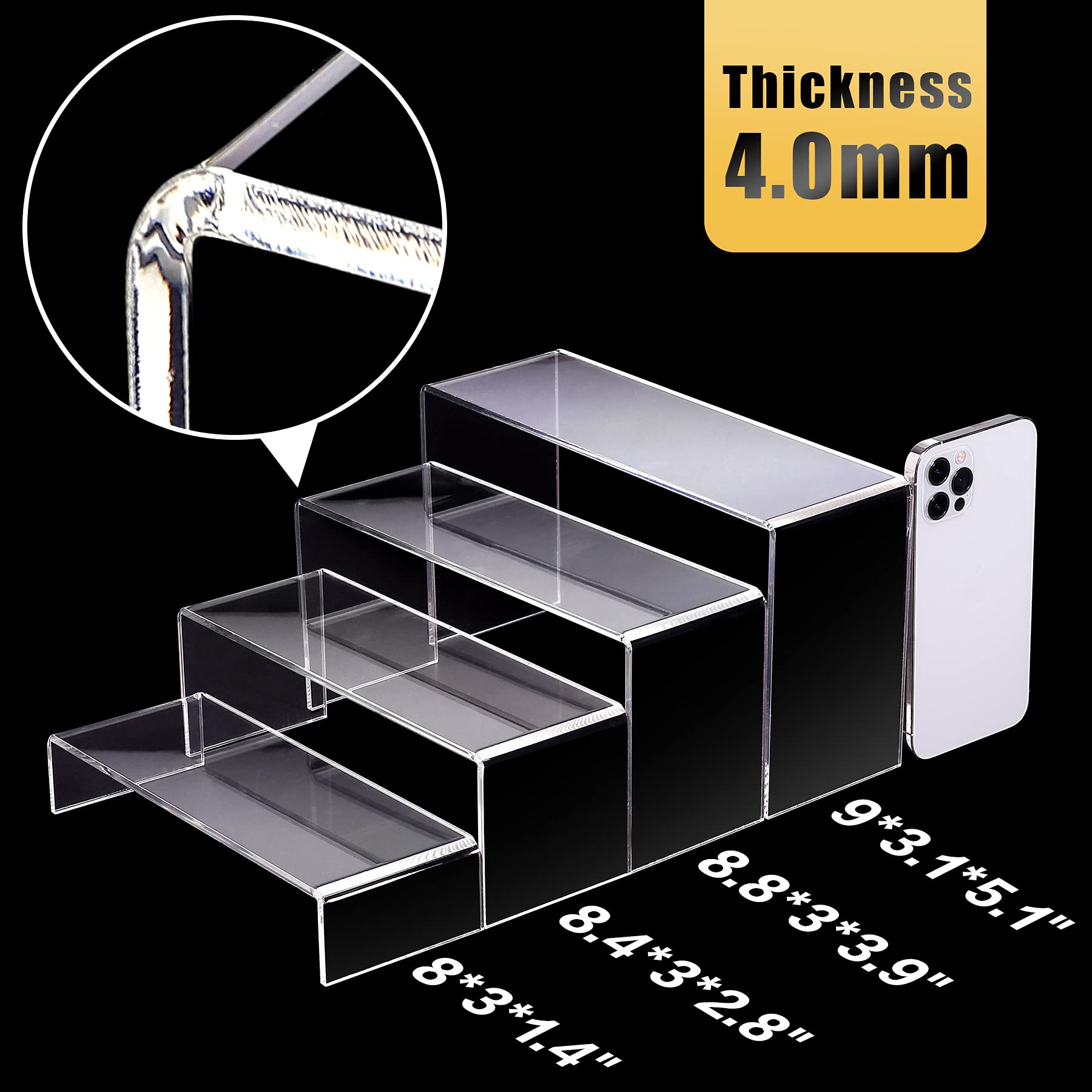 2 Set Large Acrylic Risers, 8 Pcs Rectangular Clear Acrylic Display Stand, Display Risers Shelf for Retail Desktop Shoe Showcase Jewelry Funko Pop Figures