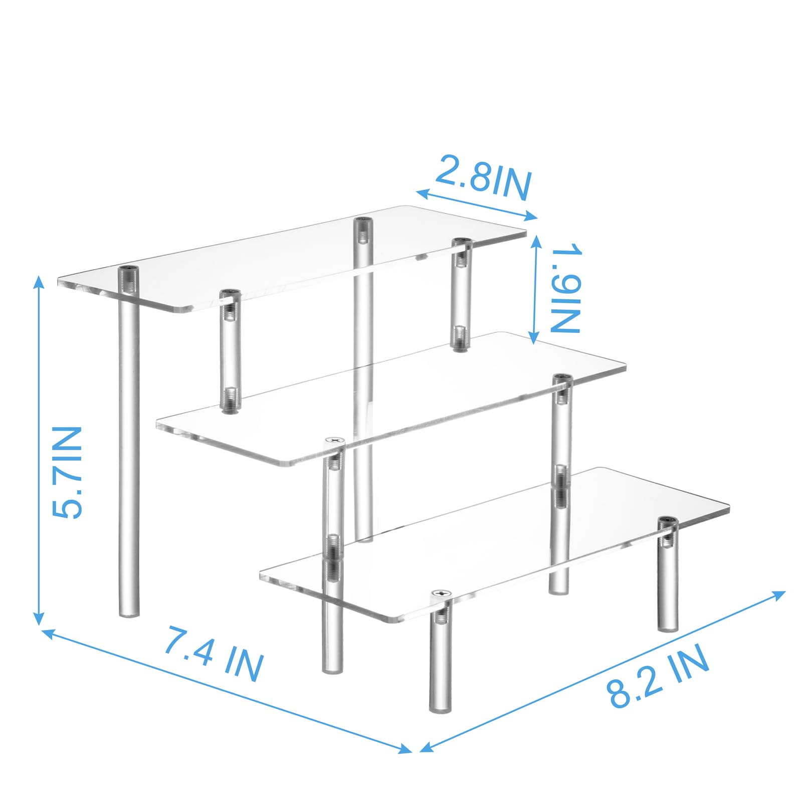 HENABLE 2PCS Acrylic Display Risers, Perfume Stand Organizer, Clear Acrylic Shelf Risers for Display Stands for Food, Tabletop Use, Amiibo Funko POP Figure, 3 Tier Clear Cupcake Stand Risers