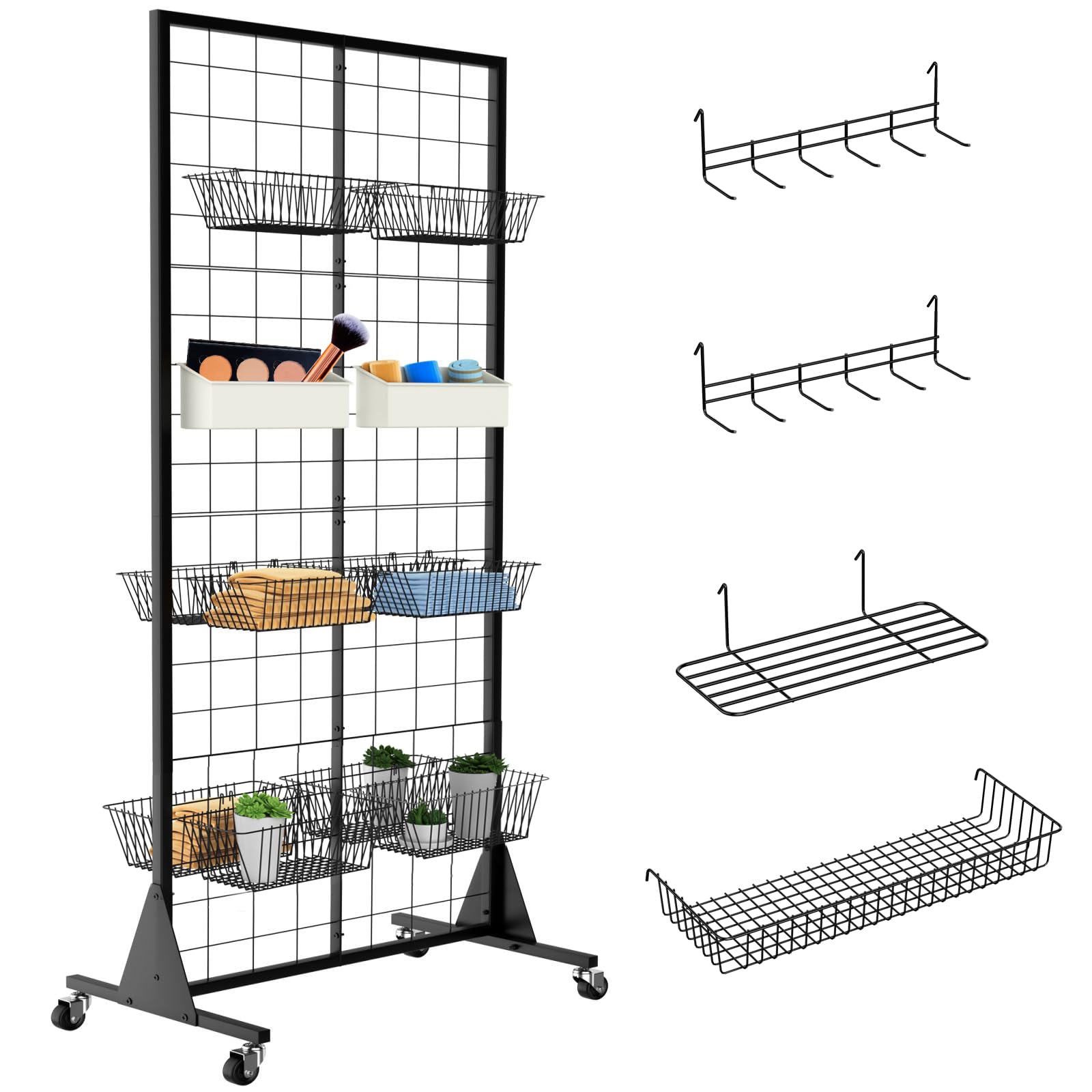 Blasinc Gridwall Panel Display Stand 2' x 5.5' Ft Heavy Movable Floorstanding Detachable Girdwall for Easy Transport, Standing Grid Towe Display Rack for Retail and Craft FairGrid Wall Panels