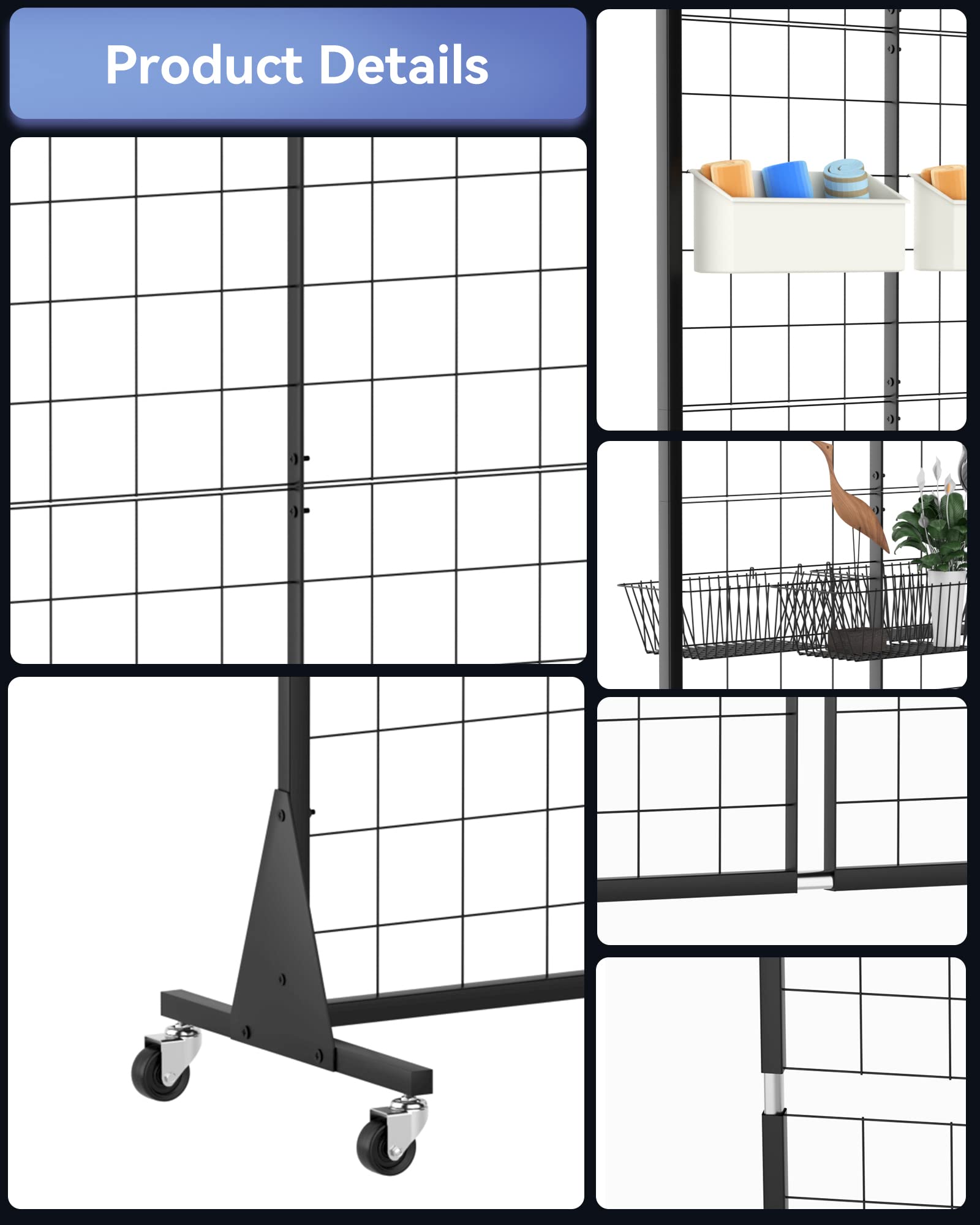 Blasinc Gridwall Panel Display Stand 2' x 5.5' Ft Heavy Movable Floorstanding Detachable Girdwall for Easy Transport, Standing Grid Towe Display Rack for Retail and Craft FairGrid Wall Panels