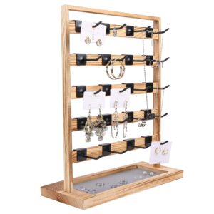 beross wooden jewelry display stand with 20 hooks earring card display rack for selling five-tier jewelry organizer for earring cards, necklaces, bracelets