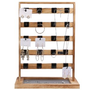 BEROSS Wooden Jewelry Display Stand with 20 Hooks Earring Card Display Rack for Selling Five-Tier Jewelry Organizer for Earring Cards, Necklaces, Bracelets