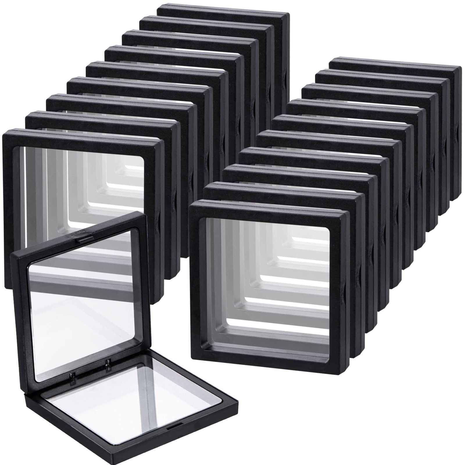 Floating Display Case, sdoot Black 3D Floating Frame Display Holder Stands, 20 Pack 4.3 x 4.3 x 0.8”Challenge Coin Display Stand 3D Coin Display Case, Coin Jewelry Frame for AA Medallions