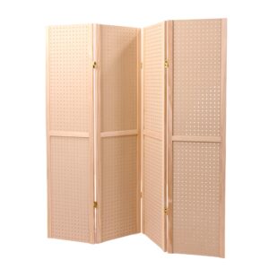 sswbasics 5 foot 4-panel folding pegboard display, display walls for craft shows, privacy screen natural wood room divider, perfect for trade shows, flea markets, and home organization