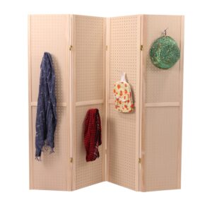 SSWBasics 5 Foot 4-Panel Folding Pegboard Display, Display Walls for Craft Shows, Privacy Screen Natural Wood Room Divider, Perfect for Trade Shows, Flea Markets, and Home Organization