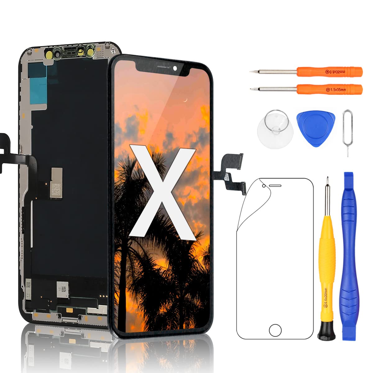 Yodoit for iPhone X Screen Replacement COF FHD LCD Display 3D Touch Digitizer 5.8 Inch Glass with Repair Tool Kit, Compatible with Model A1865, A1901, A1902