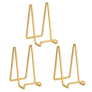 plate holder easel display stand - 6 inch metal plate stands for display - tabletop picture stand - gold iron easels for display pictures | photo frames | book | decorative plates | plaque - 3 pack