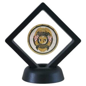 sh challenge coin display frame, 3d floating display case stand holder, medallion medal specimen military coin clear box (black)