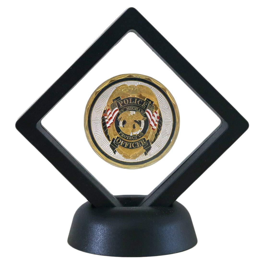 SH Challenge Coin Display Frame, 3D Floating Display Case Stand Holder, Medallion Medal Specimen Military Coin Clear Box (Black)