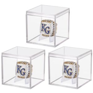 3 pack championship ring display case clear acrylic display case mini baseball softball ring display case single ring display stand holder 1 slot ring hole storage box gift for sports fans, 2.16 inch