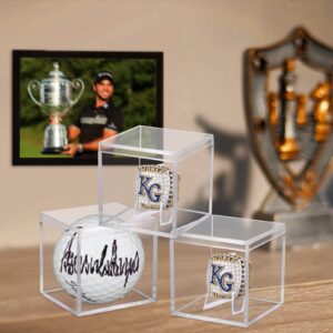 3 Pack Championship Ring Display Case Clear Acrylic Display Case Mini Baseball Softball Ring Display Case Single Ring Display Stand Holder 1 Slot Ring Hole Storage Box Gift for Sports Fans, 2.16 Inch