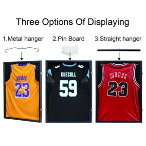 IHEIPYE Jersey Display Frame Case Lockable, Large Sport Jersey Shadow Box with 98% UV Protection Acrylic and Hanger for Baseball Basketball Football Soccer Hockey Shirt and Uniform,Black