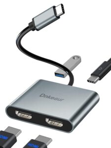 usb c to dual hdmi adapter,usb c splitter 2 monitors display,hdmi adapter for dual monitors,type c hdmi hub multiple monitors docking station for laptop/monitor compatible with thunderbolt