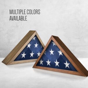 HBCY Creations Flag Display Case for 5' x 9.5' American Veteran Burial Solid Wood Rustic Brown Frame with Glass Front Wall Mount or Standing Display, Box