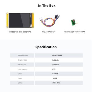 Nextion 3.5″ HMI Display Discovery Series NX4832F035 Resistive LCD-TFT Touch Screen 480×320, Nextion Display with Free Nextion Editor Software, Suitable for Medical Device, Racing Dashboard, etc.