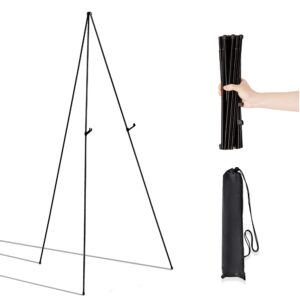 sign-w easel stand for display wedding sign & poster - 63 inches tall easels for display - with bag collapsable portable poster easle - large floor adjustable metal painting easel tripod black