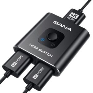 hdmi switch 4k@60hz splitter, gana aluminum bidirectional hdmi switcher 2 in 1 out, manual hdmi hub supports hd compatible with xbox ps5/4/3 blu-ray player fire stick roku