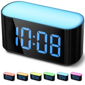 housbay digital alarm clock for bedrooms - large display easy to read across the room, 7 larger color night light, dual alarm, dimmer, true battery backup, adjustable volume（blue）