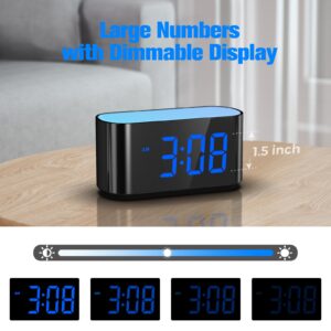 HOUSBAY Digital Alarm Clock for Bedrooms - Large Display Easy to Read Across The Room, 7 Larger Color Night Light, Dual Alarm, Dimmer, True Battery Backup, Adjustable Volume（Blue）