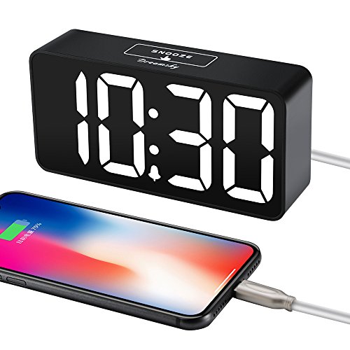 DreamSky Small Digital Alarm Clock for Bederoom, Large Big Numbers Display with Brightness Dimmer, Electric Bedside Desk Clock with USB Charging Port, Adjustable Alarm Volume, 12/24Hr, Snooze