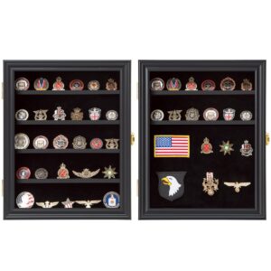 Verani Medals Display Case - Military Challenge Coin Display Shadow Box - Pin Display Cabinet with Removable Shelves and Pinnable Background for Badges Ribbons Insignia Buttons Small Black