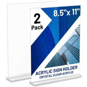 acrylic sign holder 8.5 x 11 inch vertical t shape display stand double-sided desktop clear sign holders paper holder table menu holders plastic sign stand for home, office, restaurants, store, 2-pack