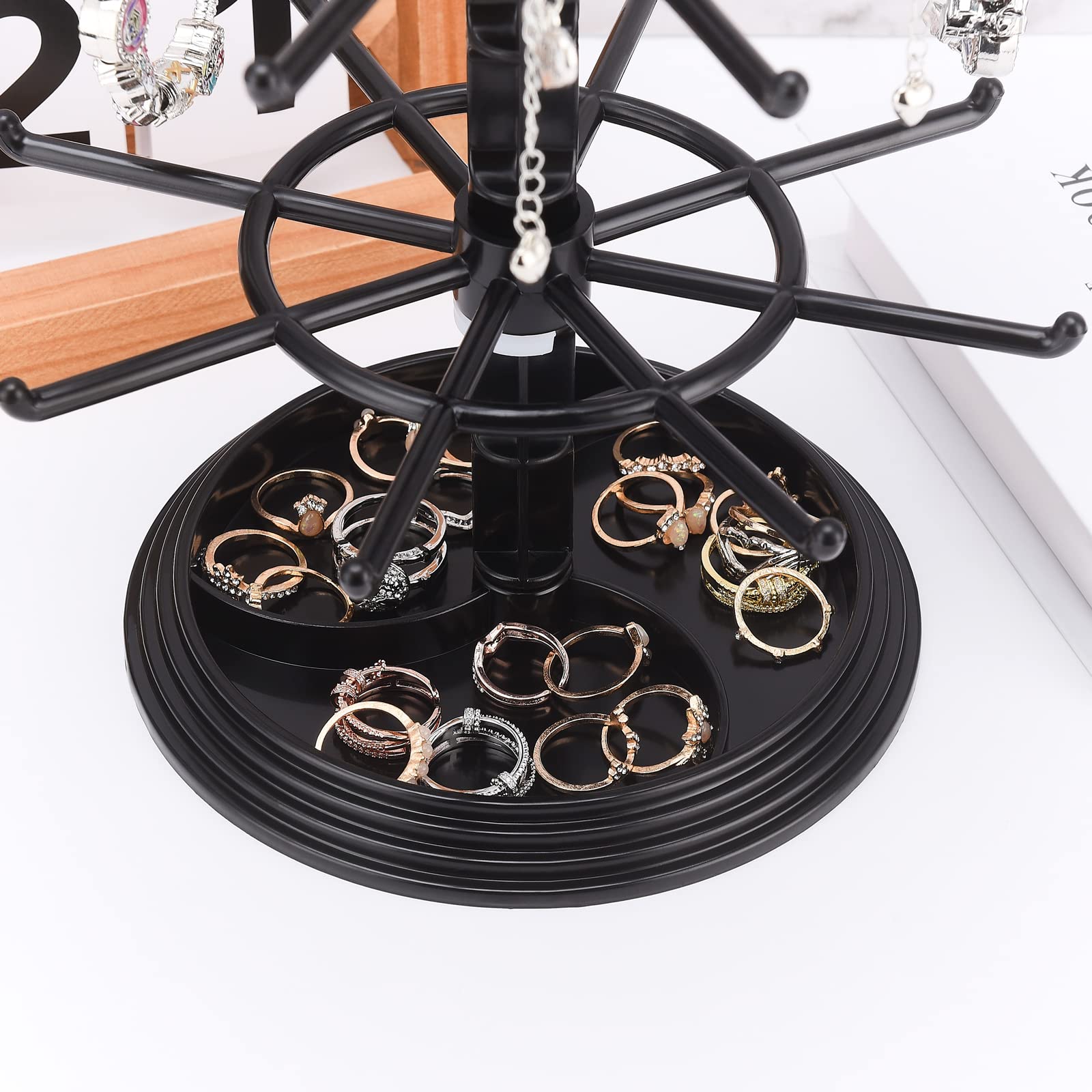 BestAlice 2 Tier Jewelry Rack, Rotating Jewelry Display Stand, Necklace Holder Rack Fashion Counter Jewelry Tree Stand, Adjustable ABS Jewelry Holder for Necklaces, Bracelets, Earrings, Ring