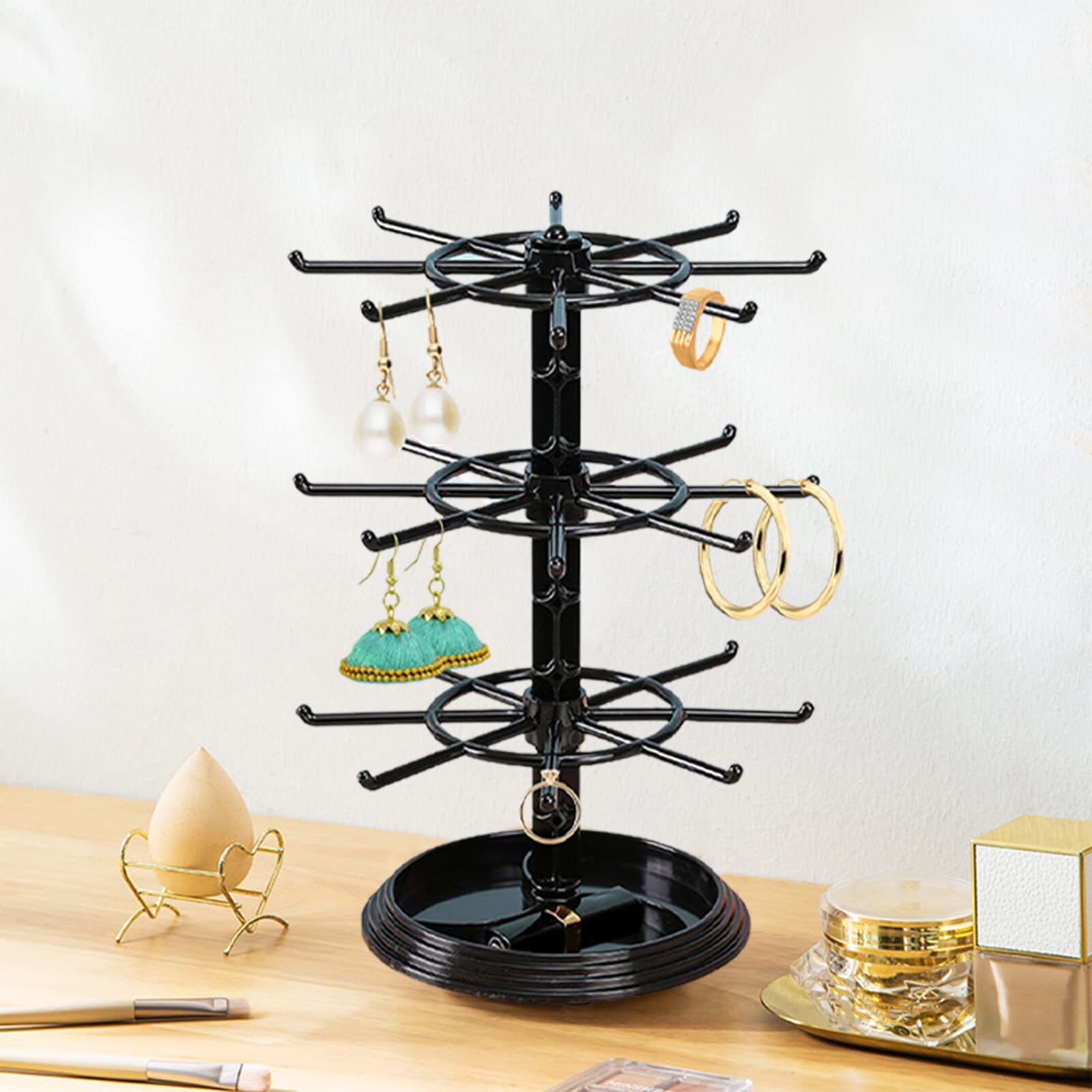 BestAlice 2 Tier Jewelry Rack, Rotating Jewelry Display Stand, Necklace Holder Rack Fashion Counter Jewelry Tree Stand, Adjustable ABS Jewelry Holder for Necklaces, Bracelets, Earrings, Ring